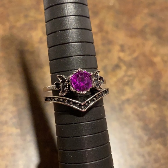 Jewelry | Triple Moon Goddess Hecate Purple Amethyst Ring New Crescent ...
